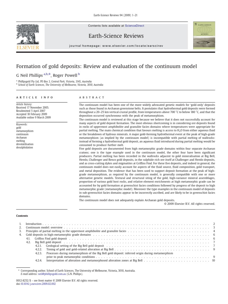 Phillips 2009 Formation of Gold Deposits | PDF | Magma | Rock (Geology)