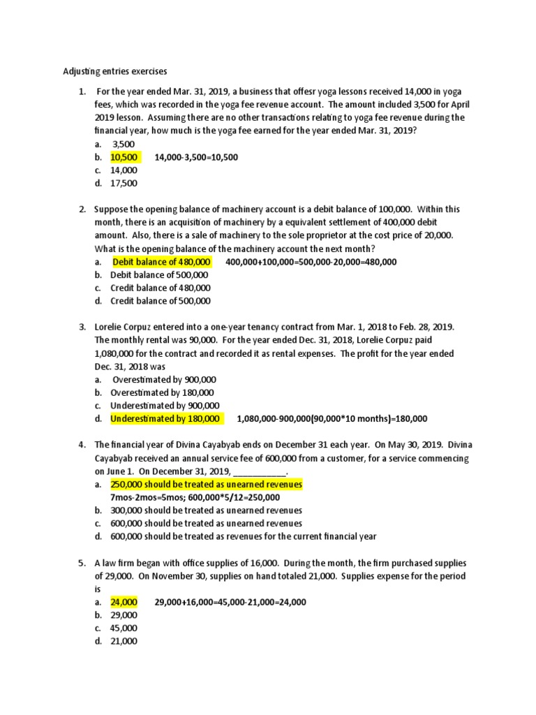 Adjusting Entries Exercises - Edited | PDF | Debits And Credits | Interest