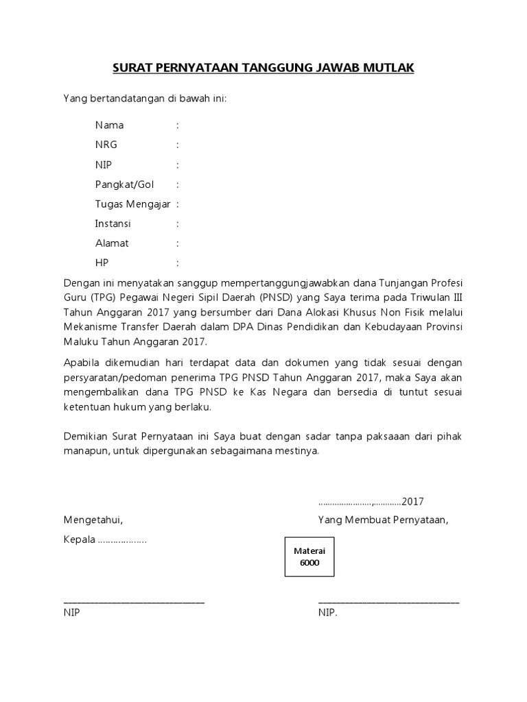 Contoh SPTJM Guru | PDF