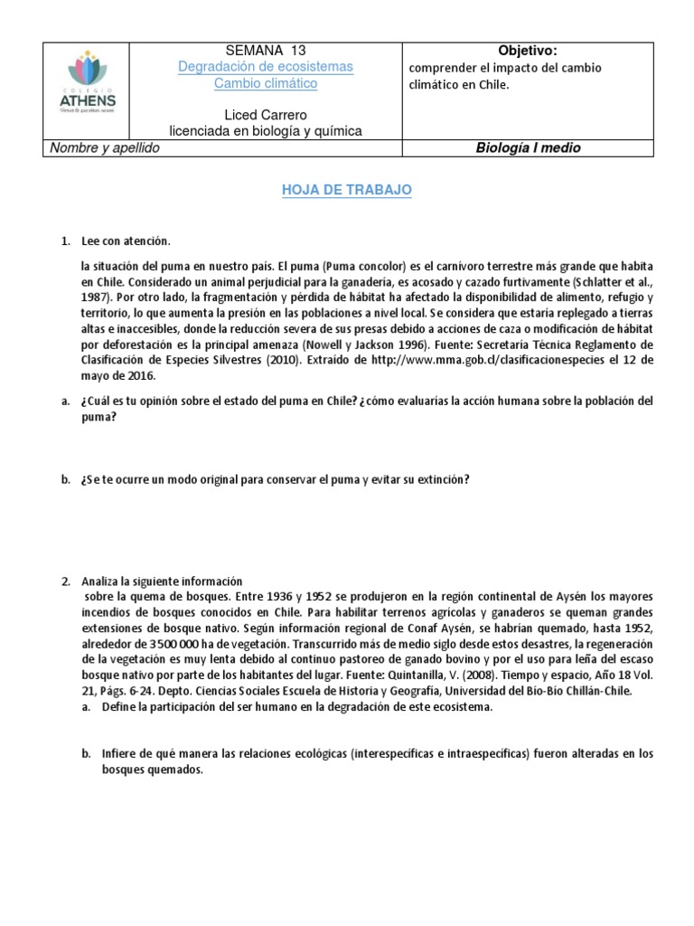 HOJA DE TRABAJO Biologia 1 Medio Degradacion de Ecosistemas | PDF ...
