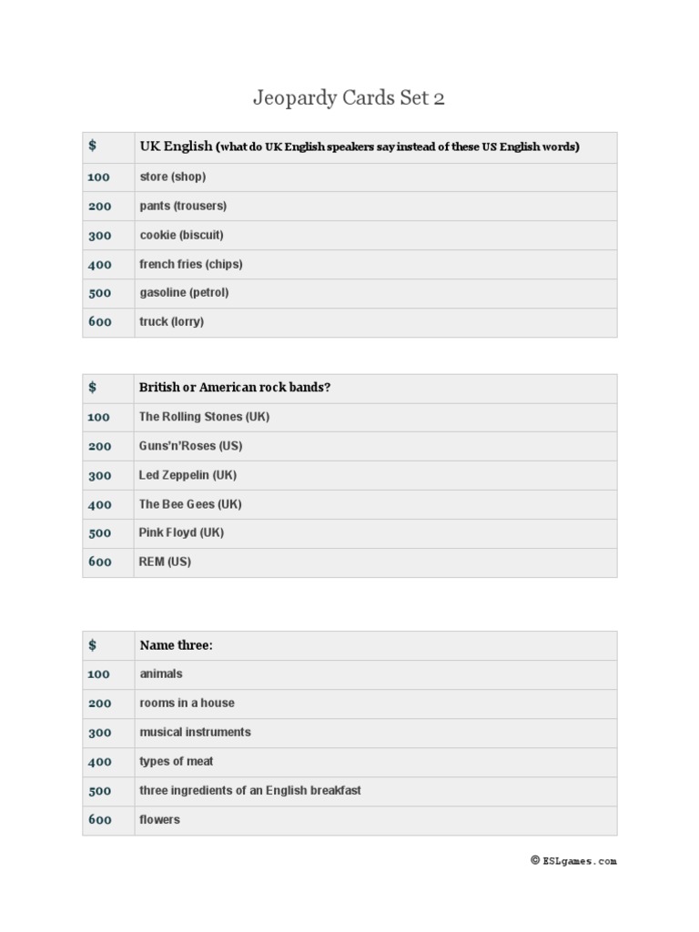 Jeopardy Questions Set 2 | PDF