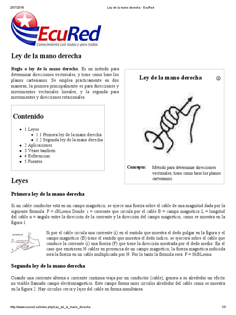 Ley de La Mano Derecha - EcuRed | PDF | Corriente eléctrica | Campo ...