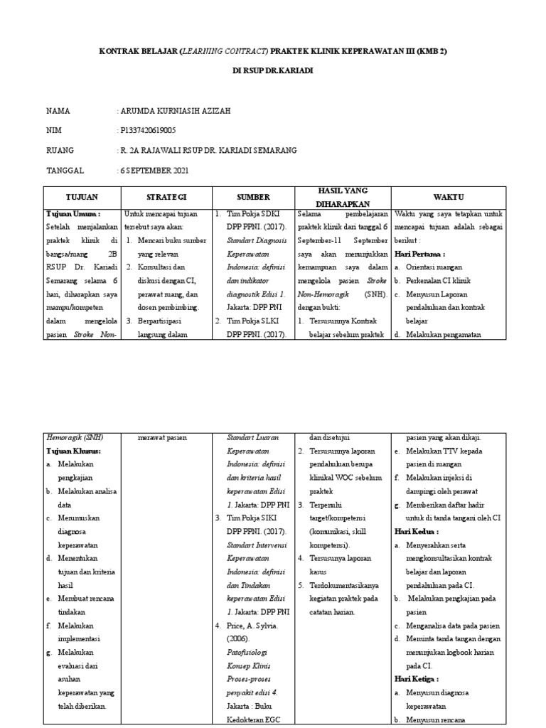 Kontrak Belajar SNH | PDF