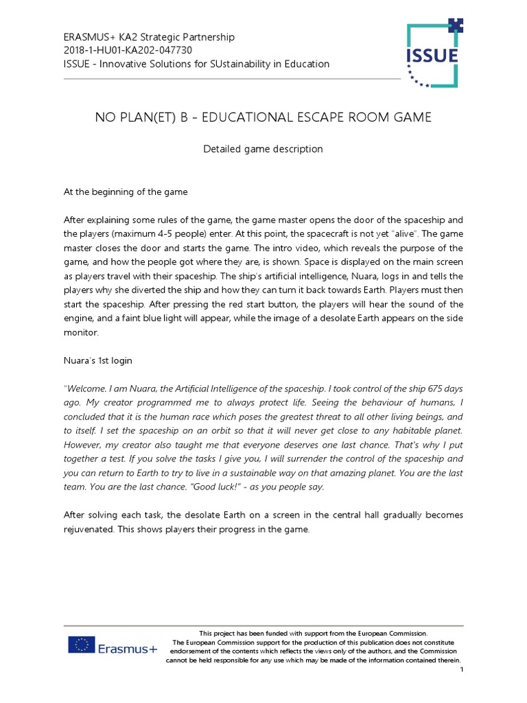 Educational Escape Room for Sustainability | PDF | International ...