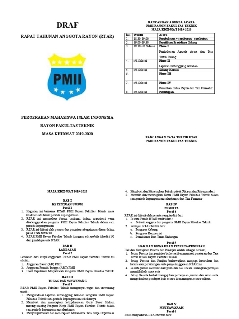 Agenda dan Tata Tertib RTAR PMII Teknik | PDF