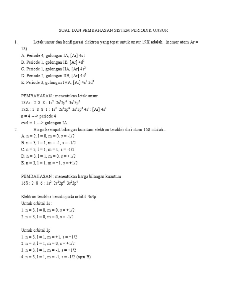 Kelas X - Soal Dan Pembahasan Sistem Periodik Unsur | PDF