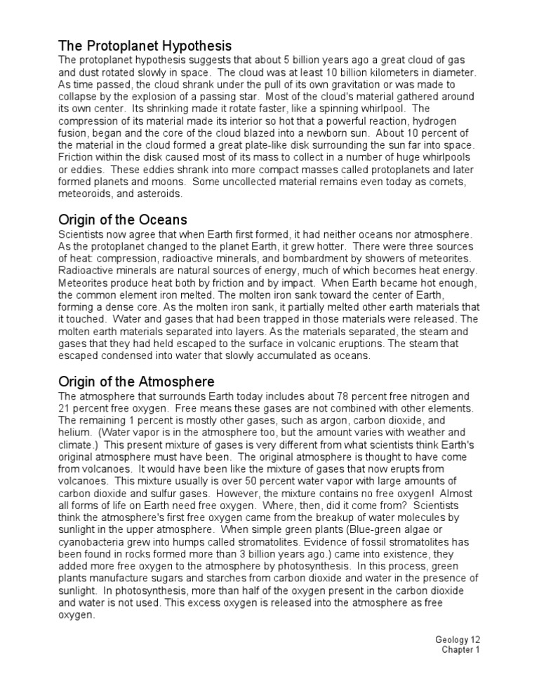 Protoplanet Hypothesis Explained | PDF | Atmosphere | Atmosphere Of Earth