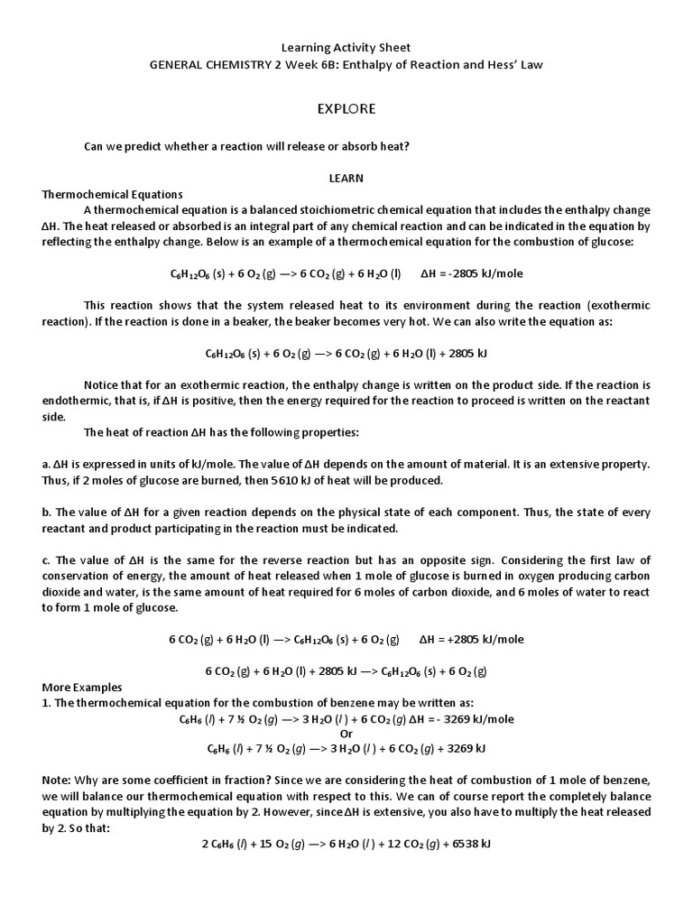Enthalpy of Reaction and Hess' Law | PDF | Thermodynamics | Unit Processes