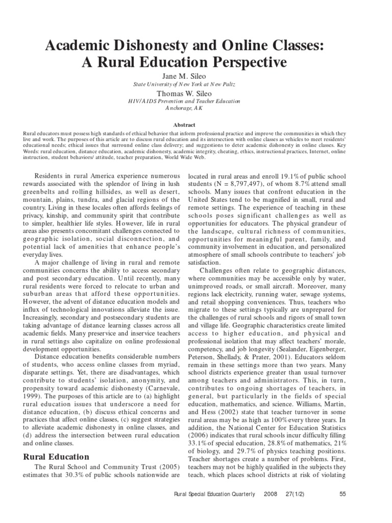Academic Dishonesty and Online Classes A Rural Education Perspective ...