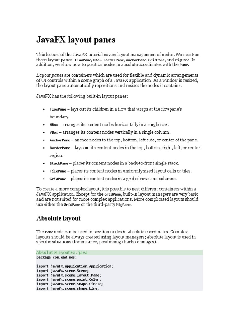 Javafx Layout Panes Pdf Page Layout Java Programming Language