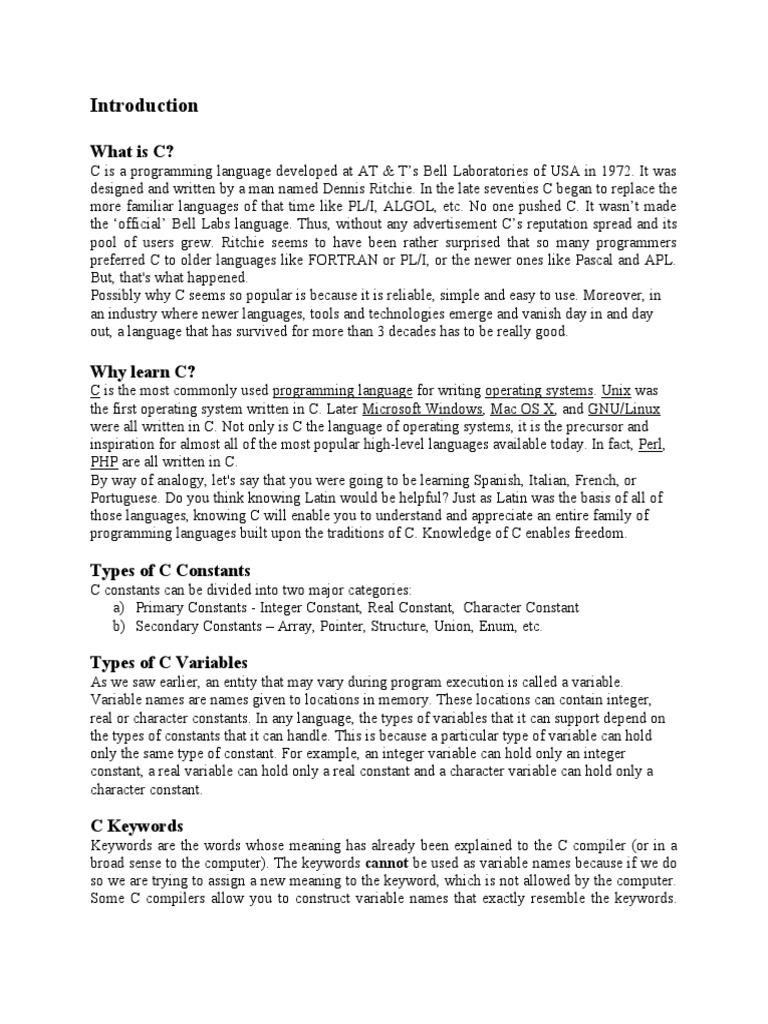 C Introduction | PDF | Subroutine | Control Flow
