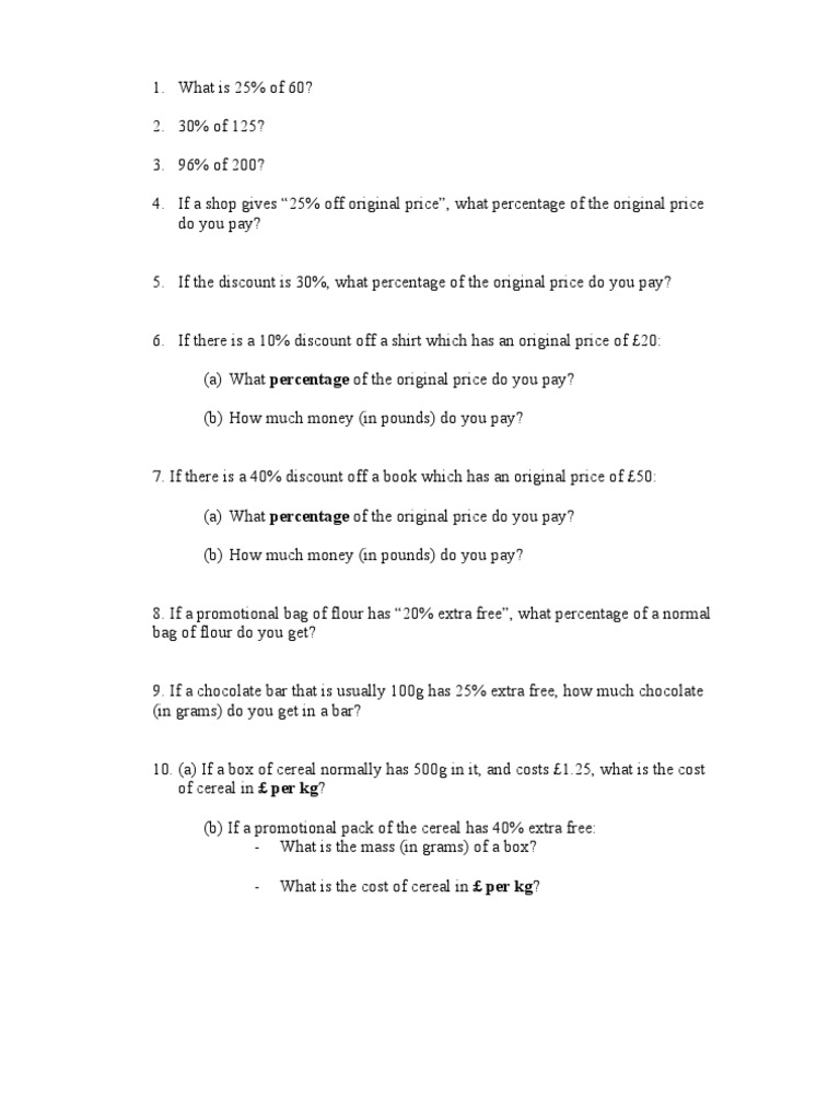 Percentage Increase and Decrease Worksheet | PDF | Home & Garden ...