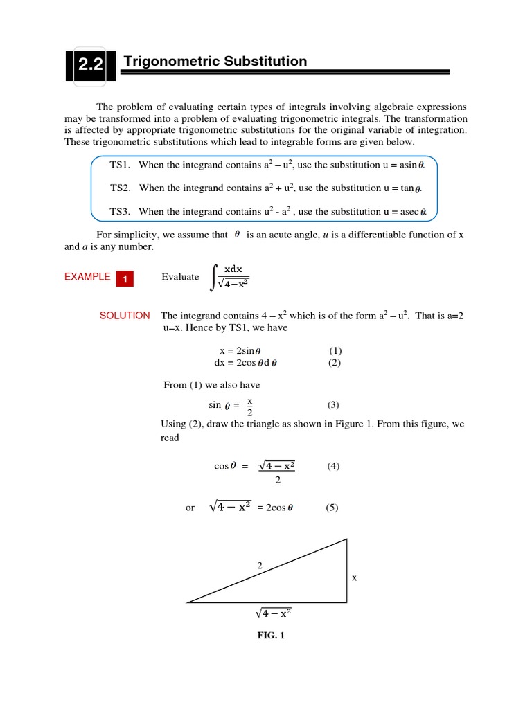 Trigonometric Substitution Guide | PDF | Trigonometric Functions | Integral