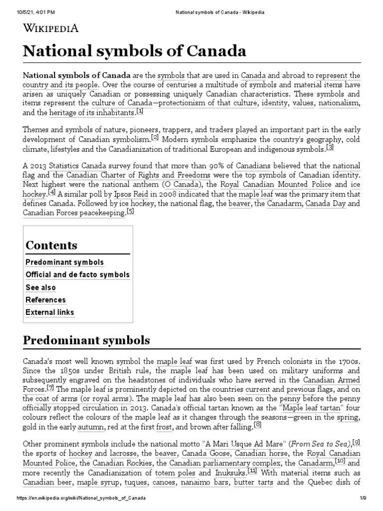 National Symbols of Canada - Wikipedia | PDF | Canada | Symbols