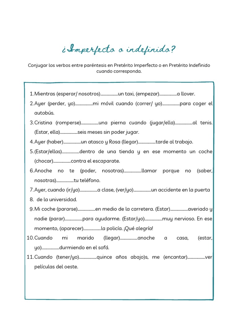 Ejercicios de Pretérito Indefinido e Imperfecto | PDF