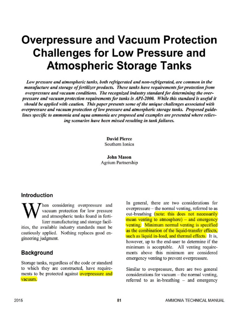 Overpressure Protection for Storage Tanks | PDF | Pressure | Refrigeration