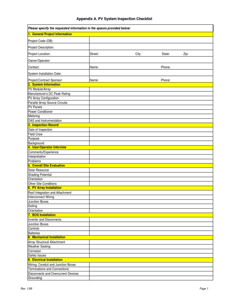 Appendix A. PV System Inspection Checklist: 1. General Project ...