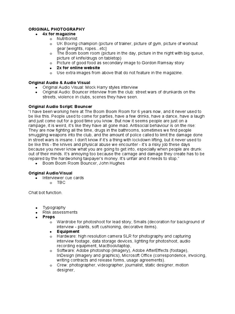 Photoshoot and Script Prep | PDF