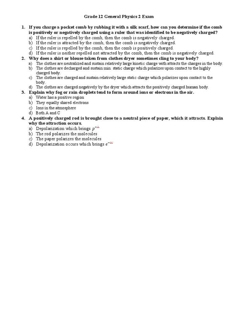Grade 12 Physics 2 Exam Questions | PDF