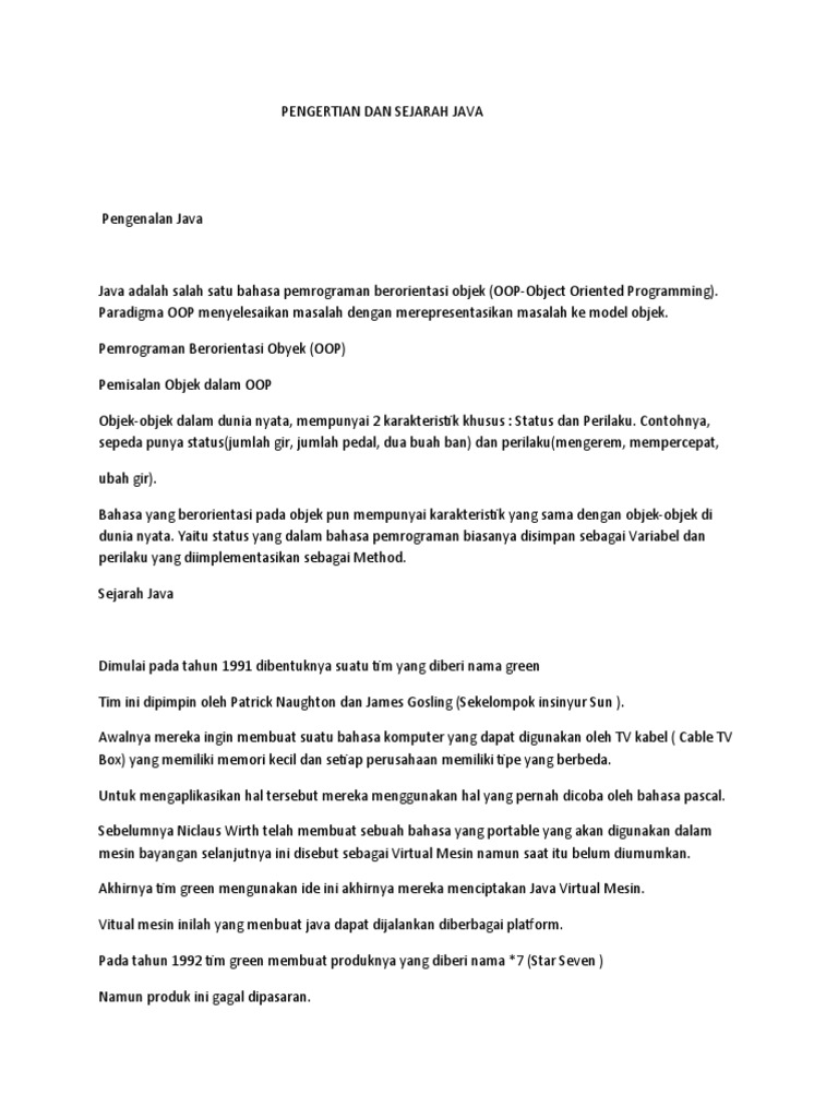 Pengertian Dan Sejarah Java | PDF