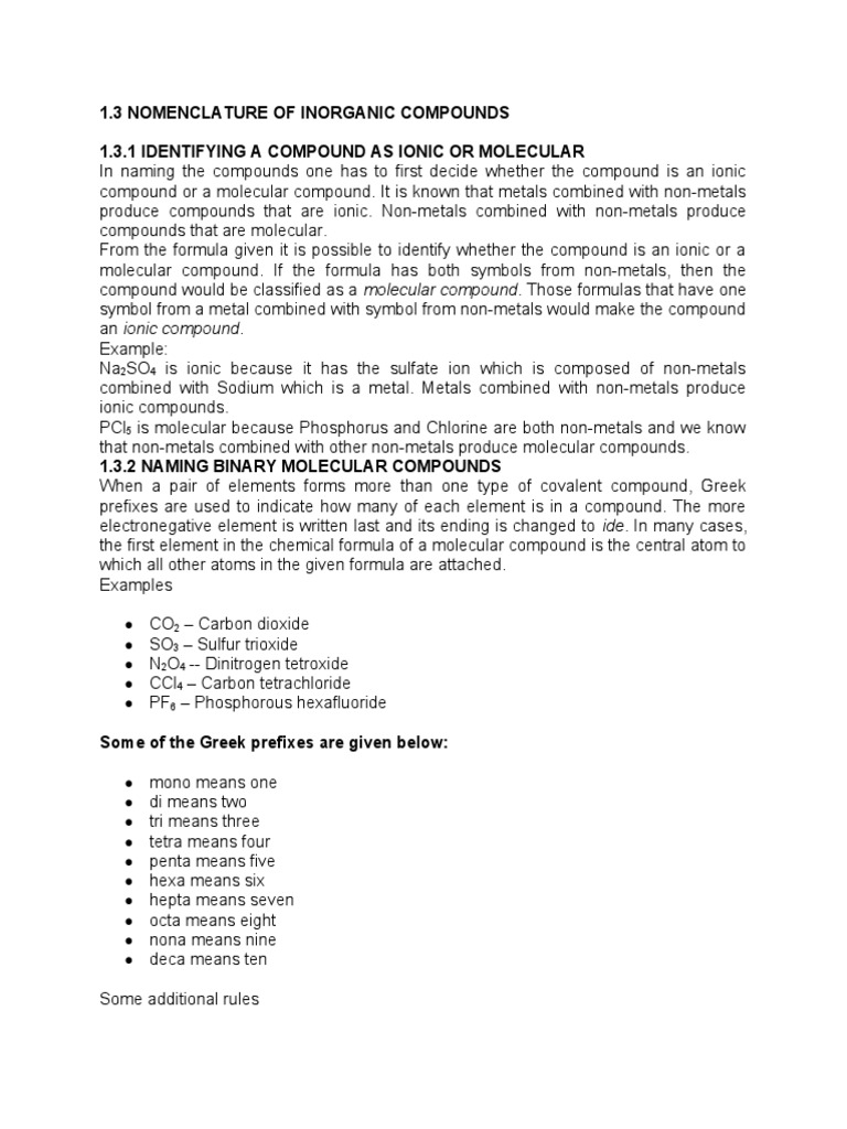 Nomenclature of Inorganic Compounds | PDF | Chemical Compounds | Ion