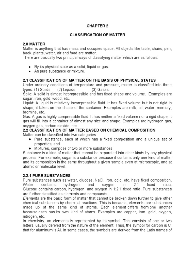 Chapter 2 Classification of Matter | PDF | Mixture | Chemical Elements