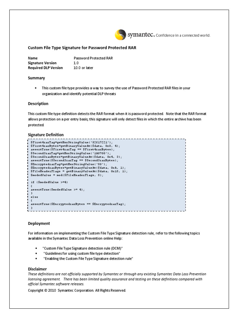 Custom File Type Signature For Password Protected RAR v1 | PDF