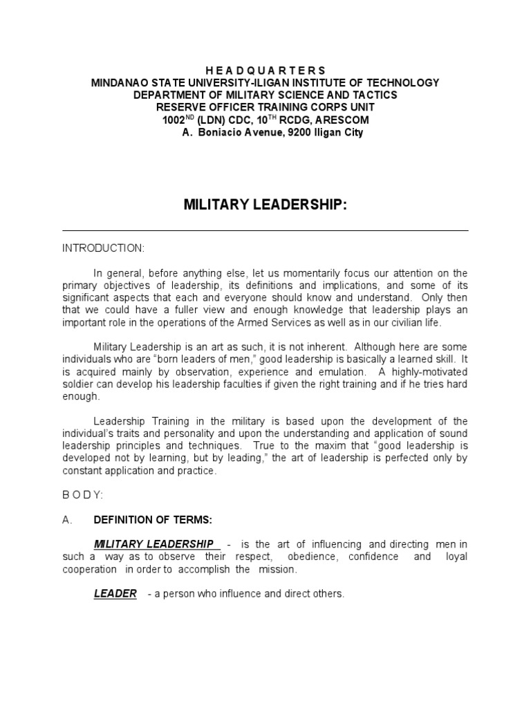 Rotc Topic 15 Military Leadership | PDF | Leadership | Psychological ...