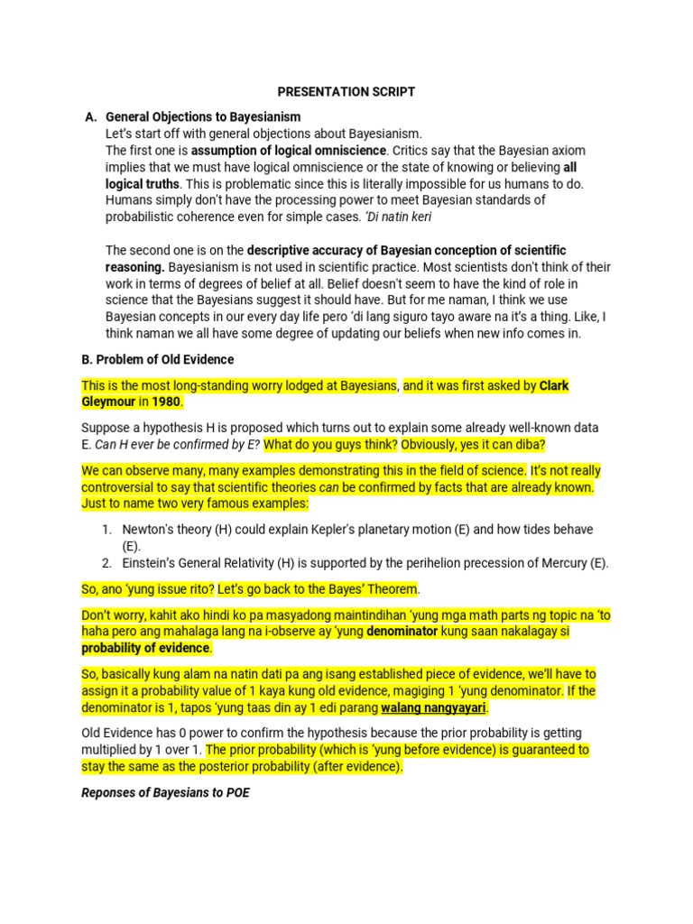 Philo 160 Presentation Script | PDF | Bayesian Probability | Statistics