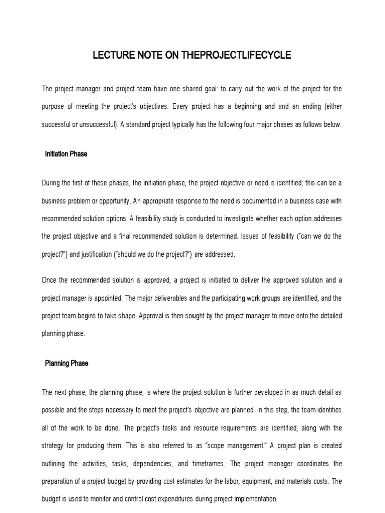 Lecture Note About Project Life Cycle | PDF | Risk Management | Business
