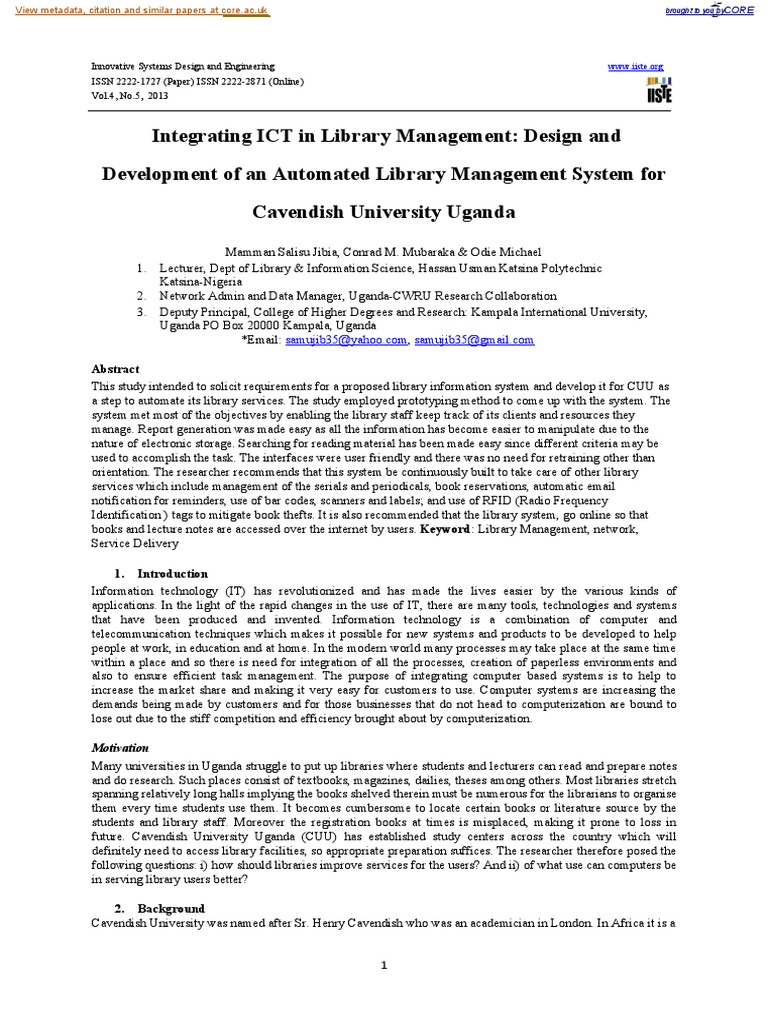 Integrating ICT in Library Management: Design and Development of An ...