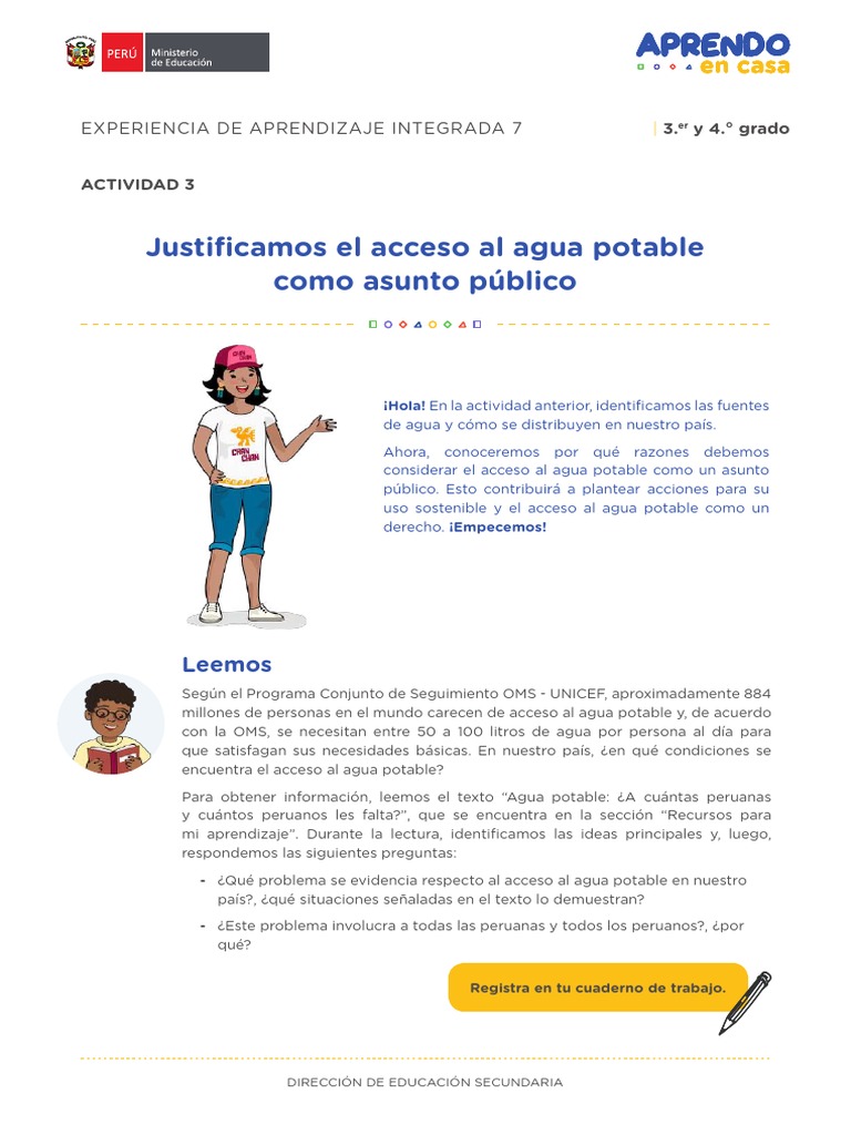 Exp7 Secundaria 3y4 Exploramosyaprendemos Act03 | PDF | Agua | Agua potable