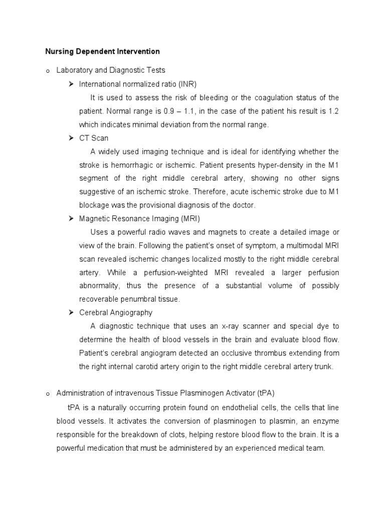 Nursing Dependent Intervention CP | PDF | Stroke | Angiography