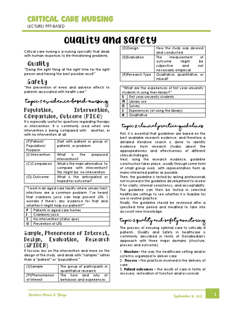 Quality and Safety: Critical Care Nursing | PDF | Sepsis | Medicine