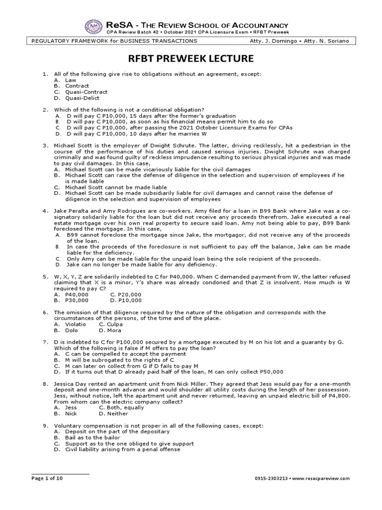 RFBT Preweek Lecture (B42) | PDF | Foreclosure | Corporations