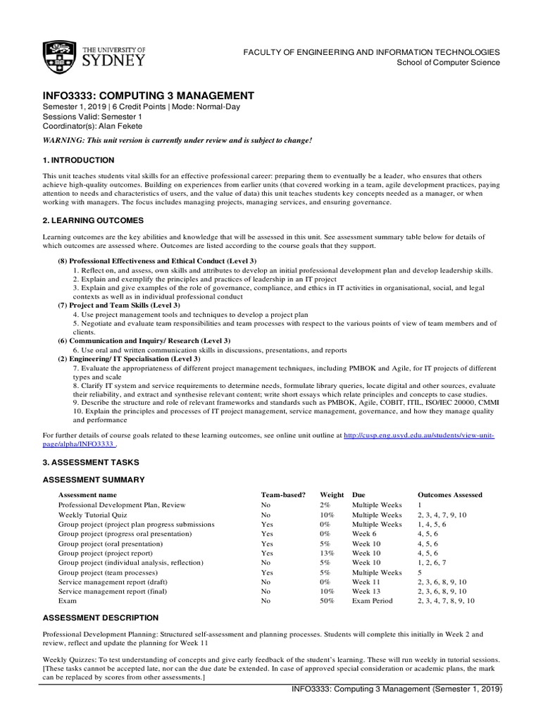 INFO3333: Computing Management Overview | PDF | Academic Dishonesty ...