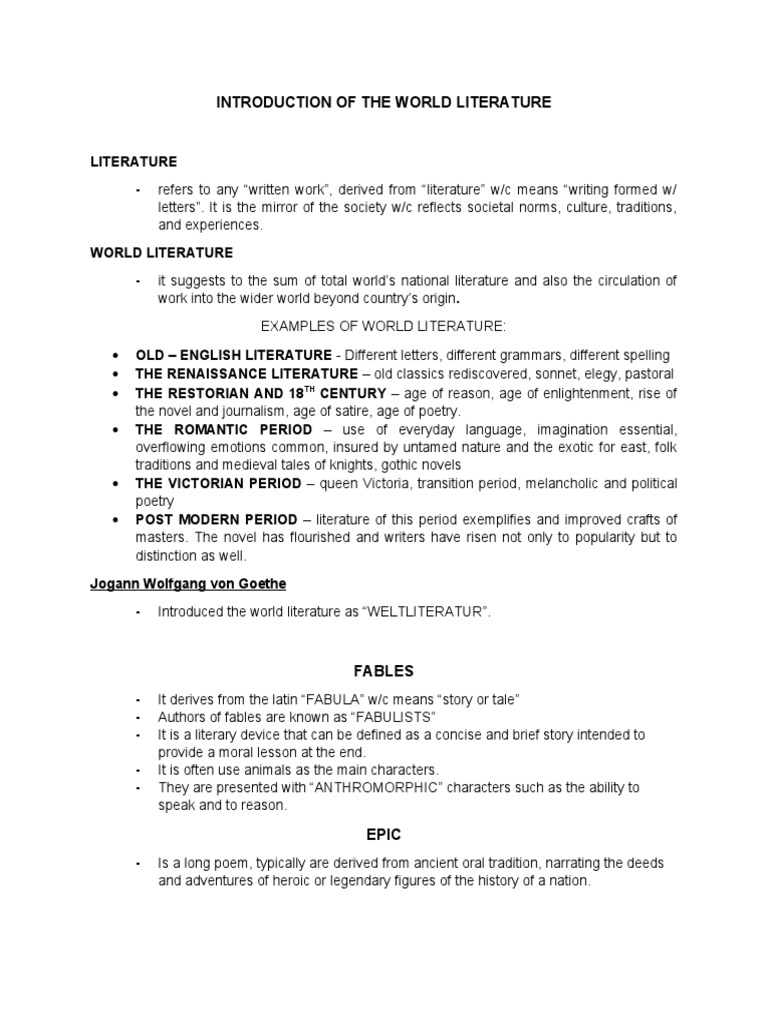 Overview of World Literature Types | PDF | Poetry | Fable