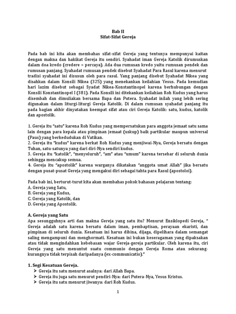 Resume Bab II (Sifat-Sifat Gereja) | PDF