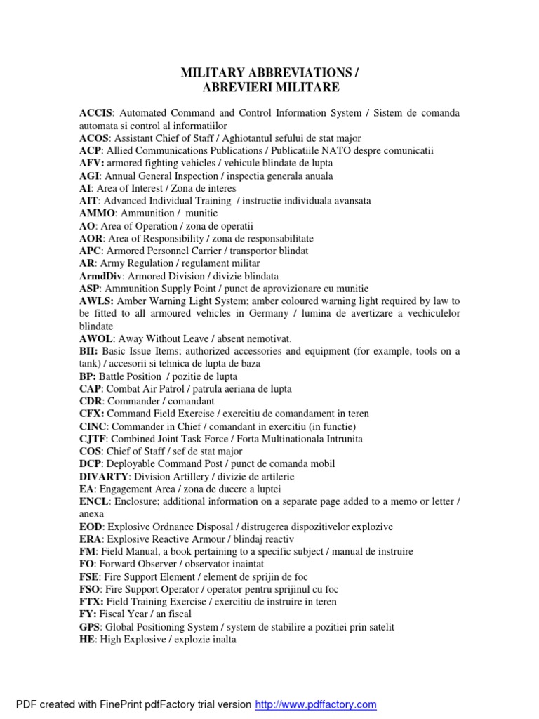 Prescurtari Militare en | PDF