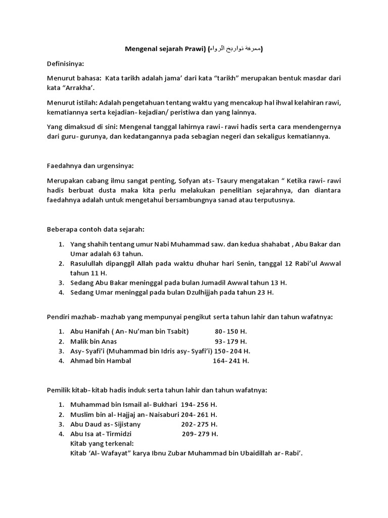 Materi (Mengenal Sejarah para Perawi, Mengenal Tingkatan Ualam Dan ...