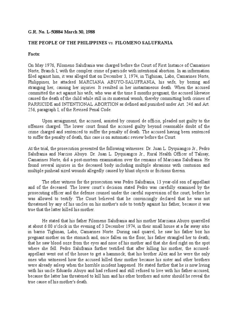 Parricide Case Review: Salufrania Verdict | PDF | Witness | Trials