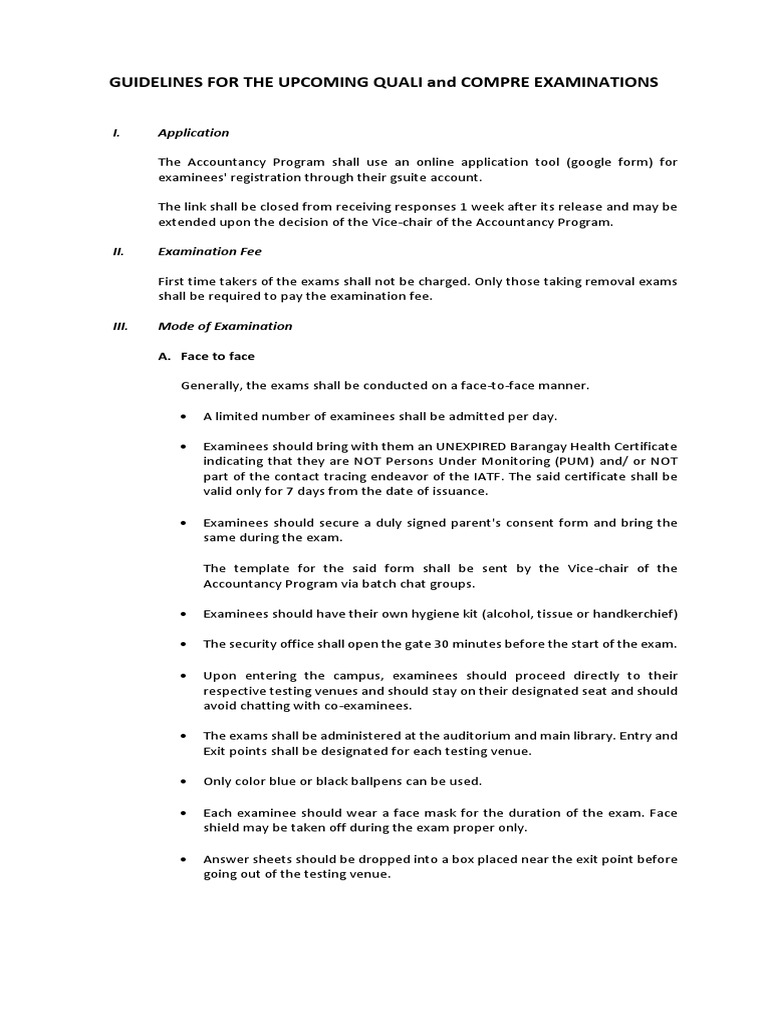 Guidelines for Taking the Upcoming Qualifying and Comprehensive ...