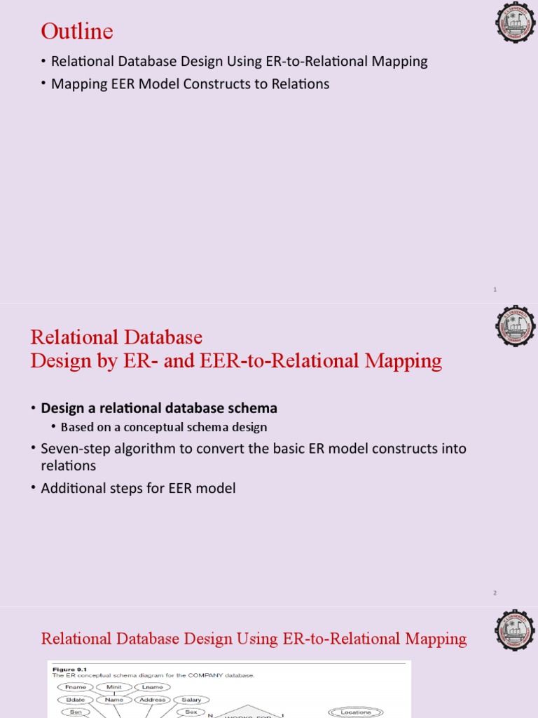 Outline Relational Database Design Using Er To Relational Mapping