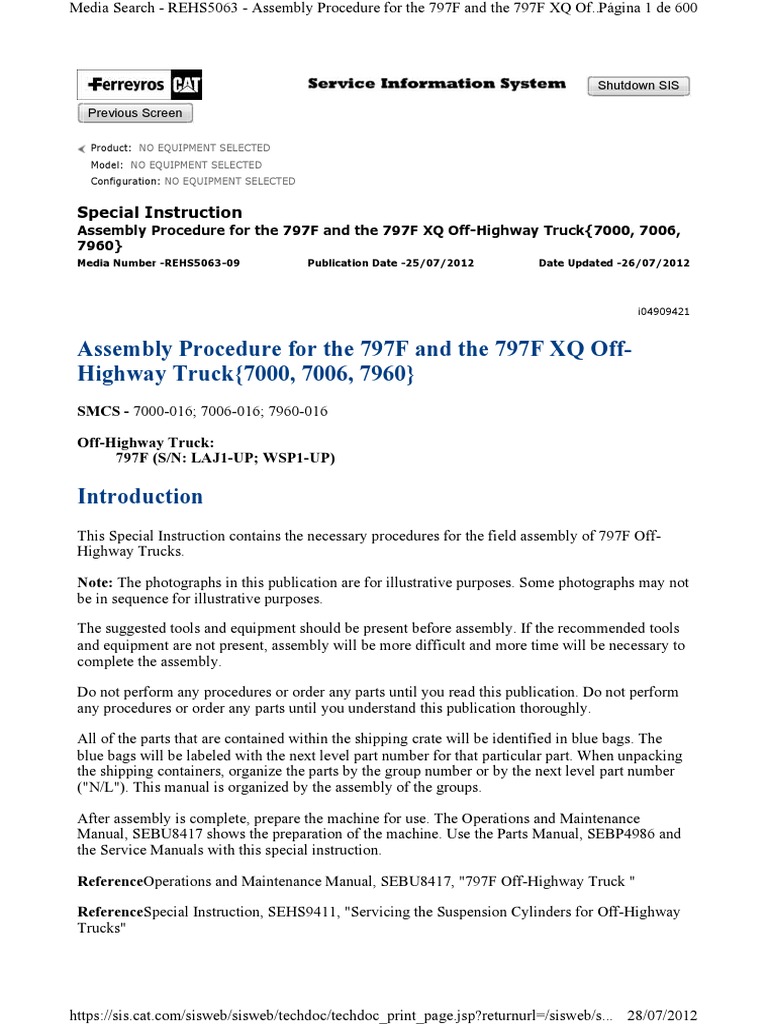 Assembly Procedure For The 797F and The 797F XQ Off-Highway Truck (7000 ...