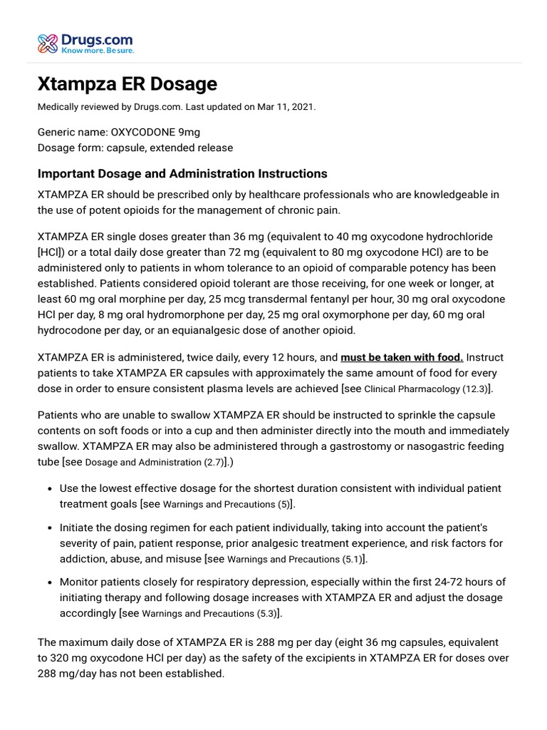 Xtampza ER: Dosage Guide for Doctors | PDF | Oxycodone | Opioid