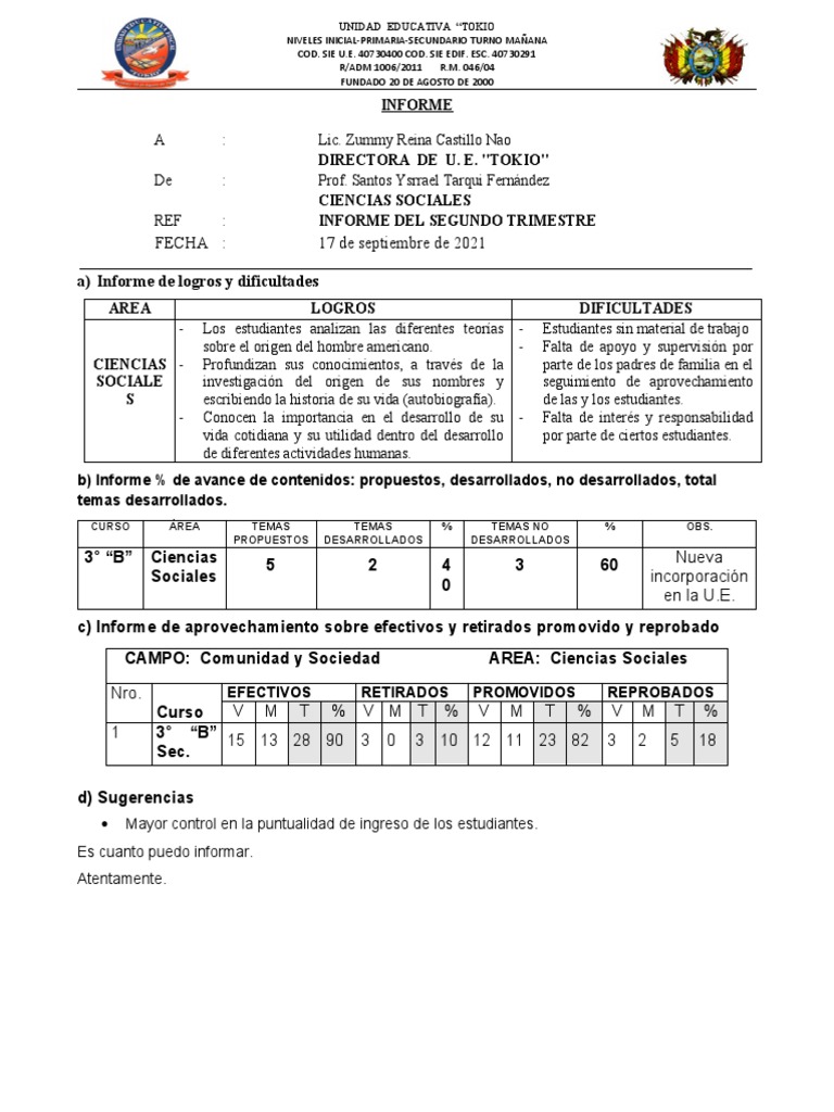 Informe 2do Trim-Ejem | PDF