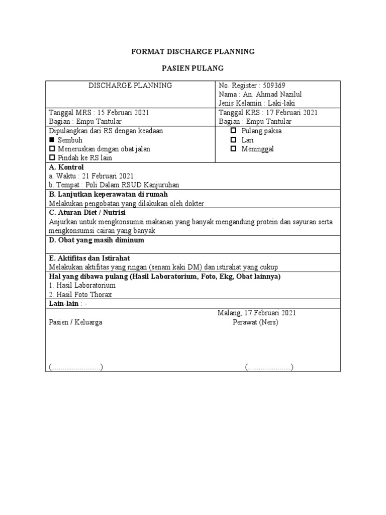 Format Discharge Planning | PDF