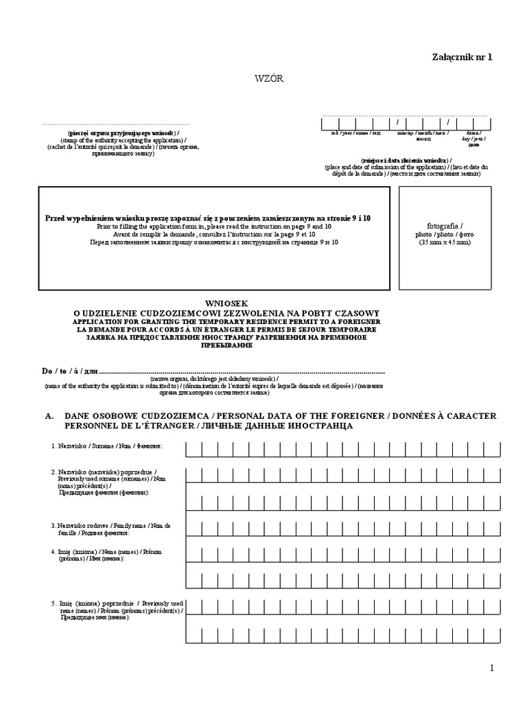 3a1 Wniosek o Udzielenie Zezwolenia Na Pobyt Czasowy | PDF