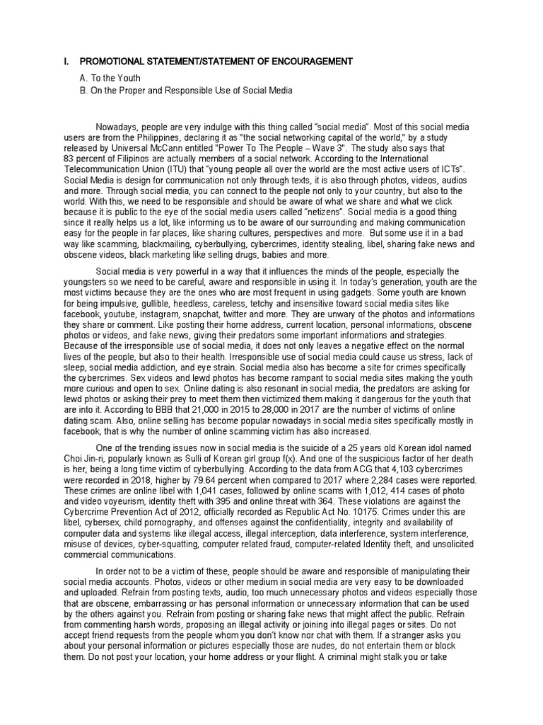 Proper and Responsible Use of Social Media | PDF | Social Media ...