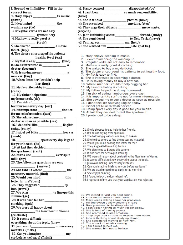 Infinitives and Bare Infinitives Exercises | PDF